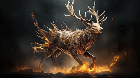 Premium AI Image | Fiery Golden Stag Deer Flame Aura Stag Runningits ...