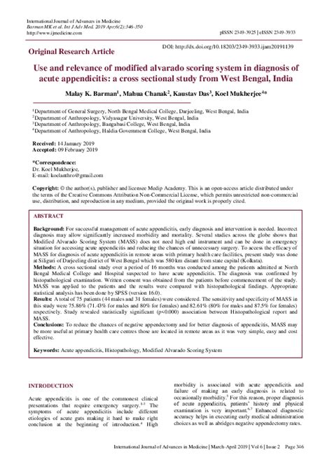 Pdf Use And Relevance Of Modified Alvarado Scoring System In