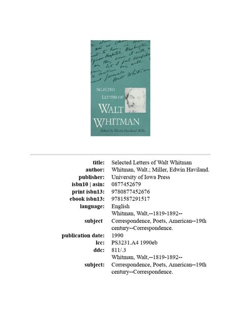 Walt Whitman Selected Letters Pdf Leaves Of Grass Bracket