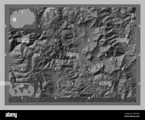 Kicevo Municipality Of Macedonia Grayscale Elevation Map With Lakes