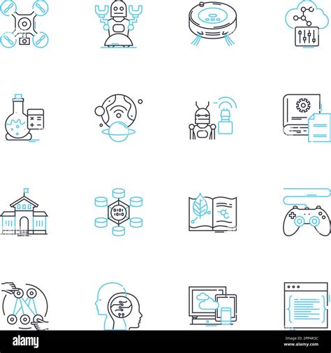 Simulated Development Linear Icons Set Virtual Model Simulation