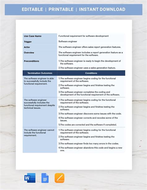 Functional Use Case Template In Word Pages Google Docs Download Template Net