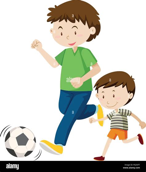 Father And Son Playing Soccer Illustration Stock Vector Image Art Alamy