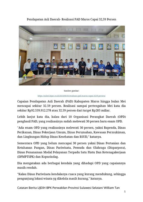 Realisasi PAD Maros Capai 32 59 Persen BPK RI Perwakilan Provinsi