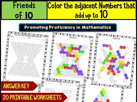 Color The Adjacent Numbers That Add Up To 10 Worksheets Math Problems Teaching Resources