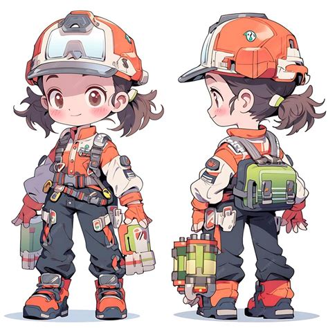 Premium Photo Character Of Female Chibi Kawaii Engineer Overalls