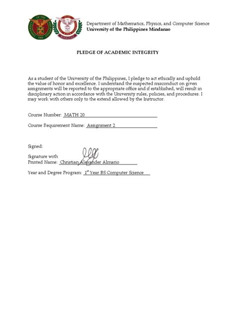 Pledge Of Academic Integrity Pdf