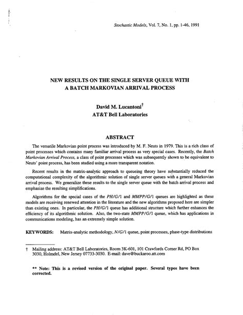 Pdf New Results On The Single Server Queue With A Batch Markovian