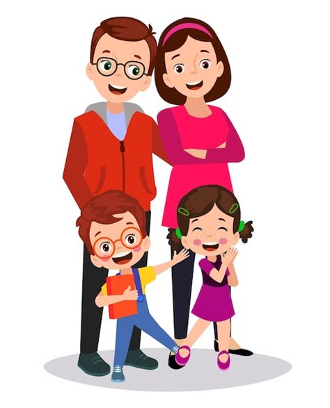 Mãe Pai E Filhos Família Feliz Vetor Premium