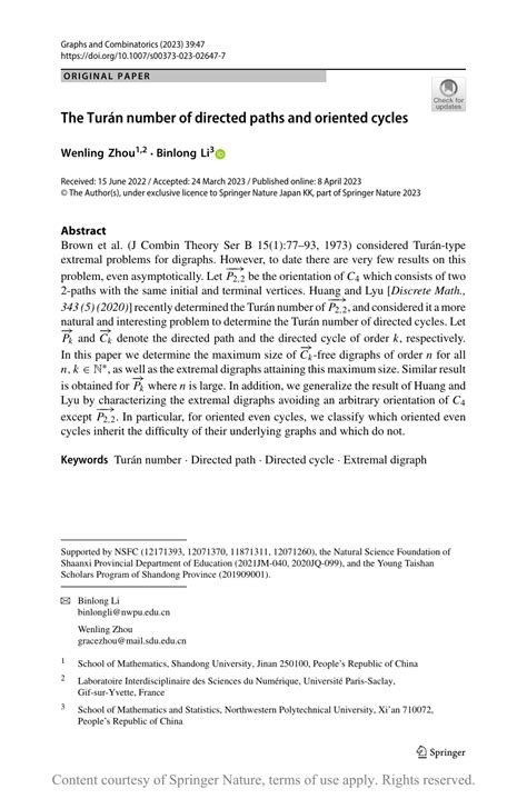 The Turán Number Of Directed Paths And Oriented Cycles Request Pdf