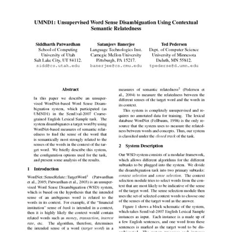 Umnd1 Unsupervised Word Sense Disambiguation Using Contextual Semantic Relatedness Acl Anthology
