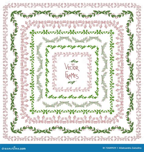 Set Of Decorative Floral Square Frames Stock Vector Illustration Of Handdrawn Design 72689929