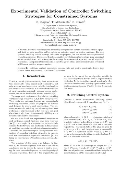 pdf experimental validation of controller switching strategies for