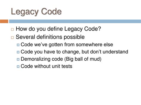 PPT GETTING Unstuck Working With Legacy Code And Data PowerPoint Presentation ID