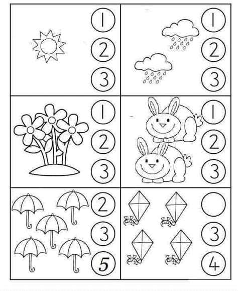 Count And Circle The Correct Number Math Worksheet For Kindergarten