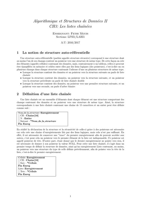 Algorithmique Et Structures De Données Ii Ch3 Les Listes