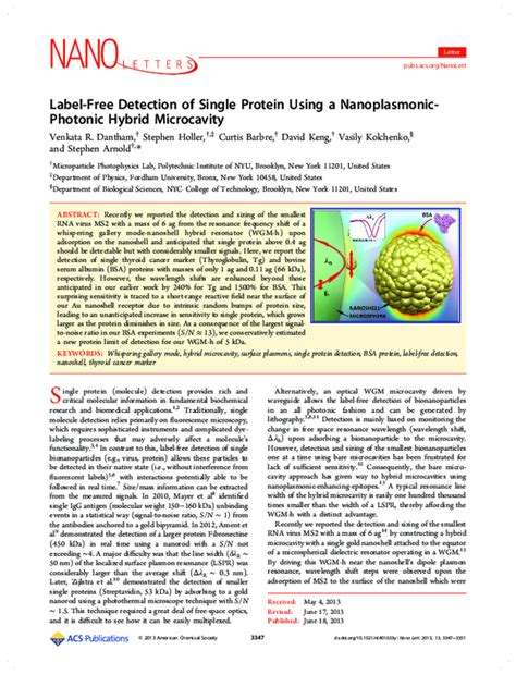 Pdf Label Free Detection Of Single Protein Using A Nanoplasmonic