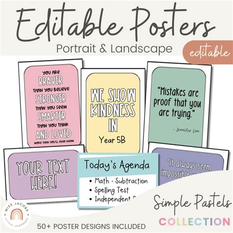 Editable Classroom Posters Pastels