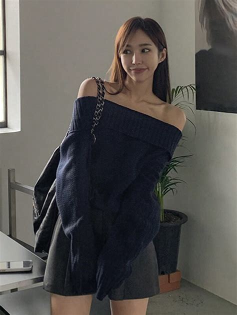 DAZY Solid Color Off Shoulder Sweater SHEIN USA