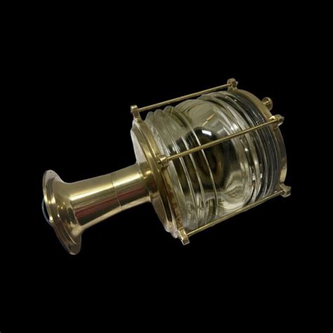 Extra Large Brass Post Light Wclear Fresnel Lens Vintage Ship Salvage
