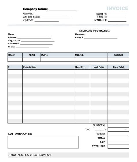 Mechanic Estimate Template