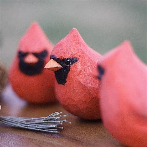 Hand Carved Wooden Northern Cardinal Bird Figurine Wooden Islands
