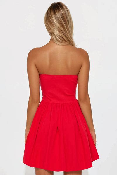 Adele Strapless Poplin Mini Dress Red Fashion Nova