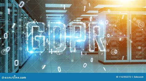 digital gdpr interface in server room 3d rendering stock illustration