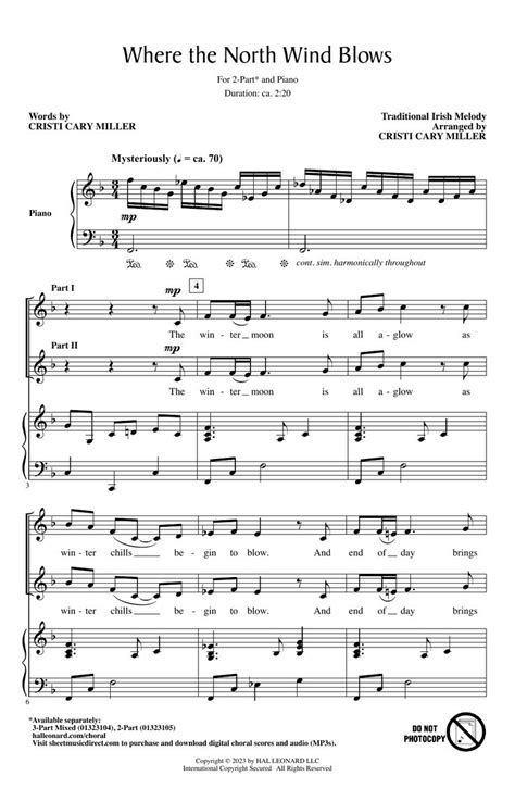 Traditional Irish Melody Where The North Wind Blows Arr Cristi Cary Miller Sheet Music