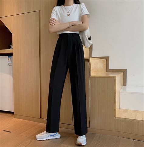 卡其色阔腿裤女高腰垂感春秋2025年新款夏季直筒休闲西装裤 阿里巴巴