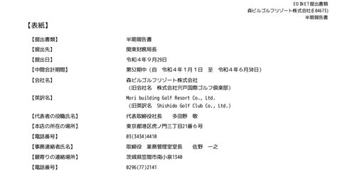 森ビルゴルフリゾート：半期報告書－第52期令和4年1月1日－令和4年12月31日 有価証券報告書 ：日経会社情報digital：日本経済新聞