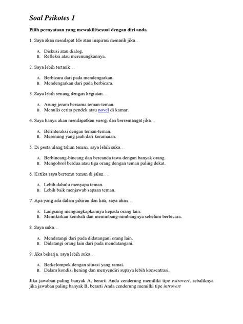 Soal Introvert And Extrovert Pdf
