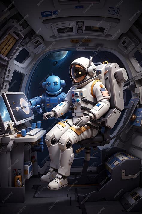 Premium Photo Illustration Of Astronaut And Robots In The Spaceship