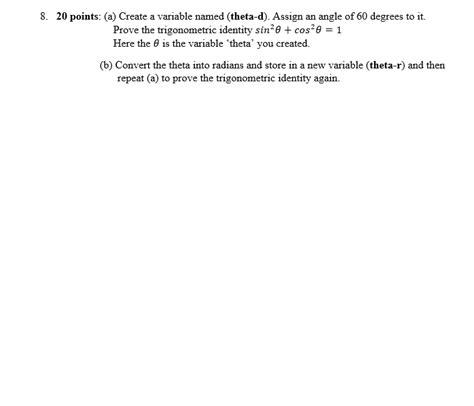 solved 8 20 points a create a variable named theta d