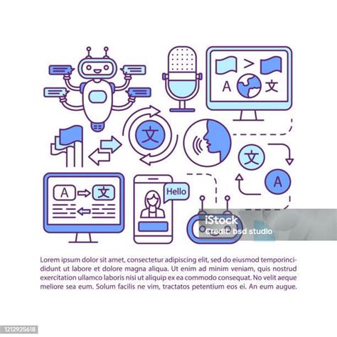 자동 번역 프로그램 아티클 페이지 벡터 템플릿입니다 온라인 번역기 브로셔 잡지 선형 아이콘과 텍스트 상자소책자 요소 인쇄 디자인 텍스트 공간이 있는 개념 그림 0명에 대한