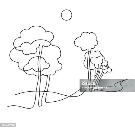 길과 나무가있는 조경 공원 연속 선 그리기 그림입니다 벡터 한붓그리기에 대한 스톡 벡터 아트 및 기타 이미지 한붓그리기 가로수 나무 Istock