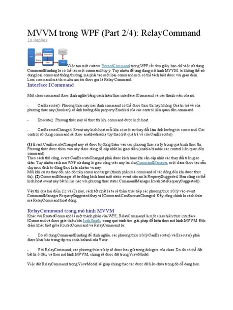Mvvm Trong Wpf Part 2 4 Relaycommand Pdf