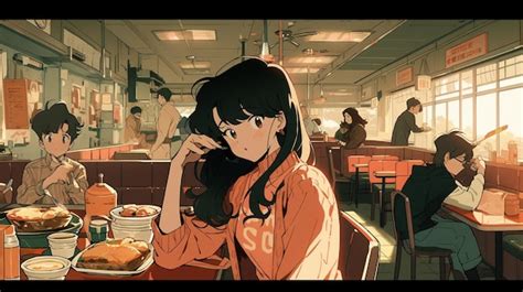 Premium Ai Image Anime Style Scene Of A Woman Sitting At A Table With