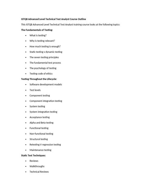 Istqb Advanced Level Technical Test Analyst Course Pdf