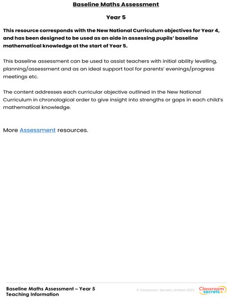Year 5 Maths Baseline Assessment Curriculum Objectives