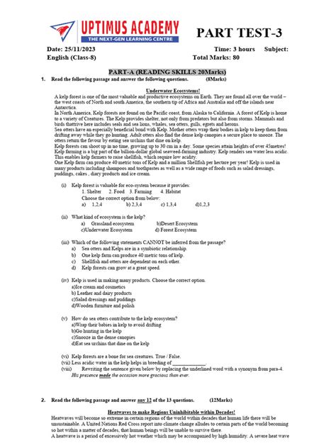 english class 8 part test 3 pdf