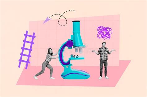 Picture Poster Collage Of Two Young Scientists Working On Scientific Research Solving Complex