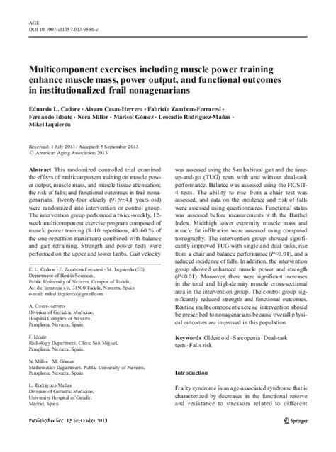 Pdf Multicomponent Exercises Including Muscle Power Training Enhance Muscle Mass Power Output