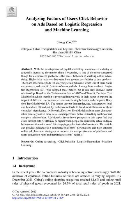 Pdf Analyzing Factors Of Users Click Behavior On Ads Based On Logistic Regression And Machine