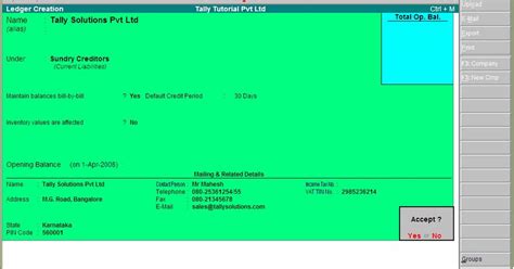 Tally Tutorials Creation Of A Ledger Account