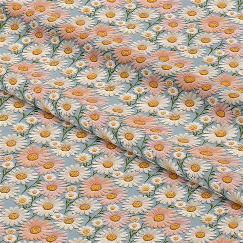 Pastel Daisy Embroidery Fabric For Outdoor Cushions Dressmaking