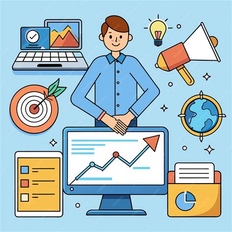 Premium Vector A Cartoon Of A Man Working On A Computer With A Diagram Of A Diagram Above Him