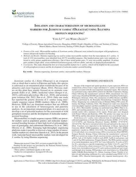 Pdf Isolation And Characterization Of Microsatellite Markers For Jasminum Sambac Oleaceae