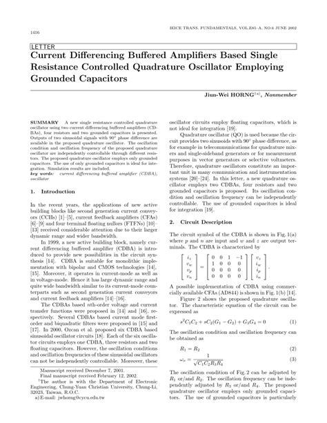 Pdf Current Differencing Buffered Amplifiers Based Single Resistance