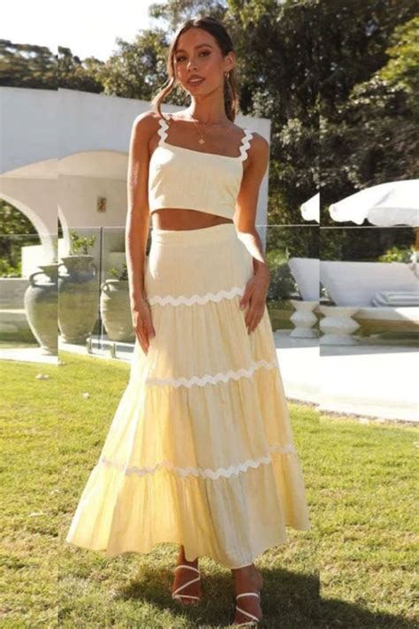 2024 Summer New Stitching Camisole Top Spliced Long Skirt Two Piece